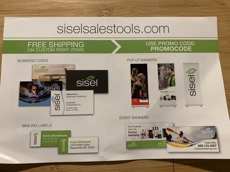 Sisel Business Cards and Merchandise for Distributors